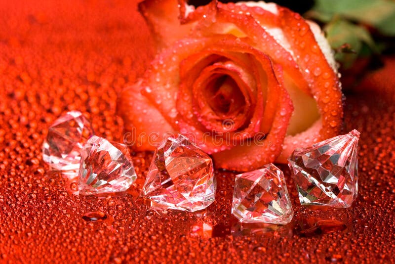 Red Rose and Diamond Crystals Stock Photo - Image of crystal, aromatic ...