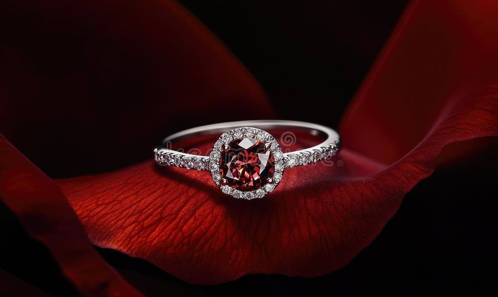 A Red Rose with a Diamond Ring on it Stock Illustration - Illustration of treasure, love: 350133984