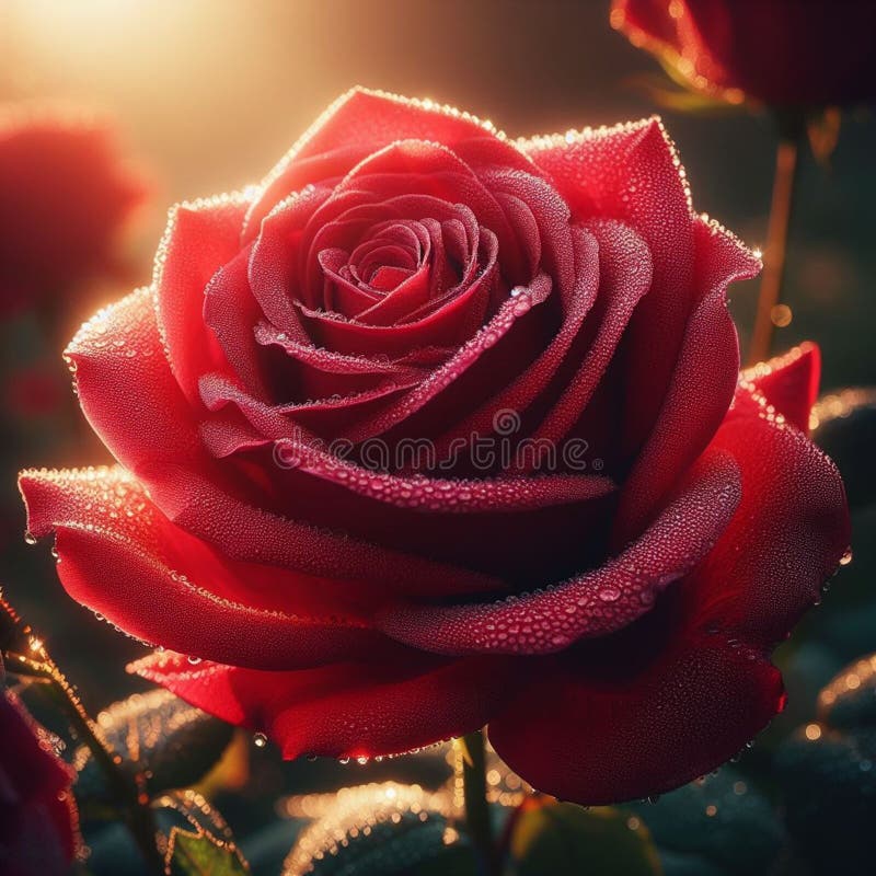 Red Rose with Drop Water Under Sun Light Stock Illustration ...