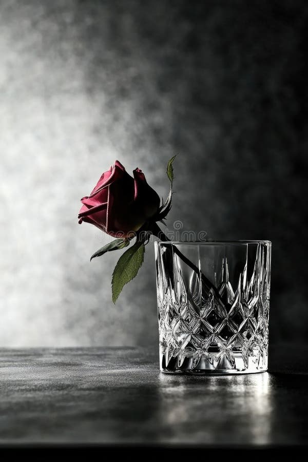 Red Rose in Elegant Crystal Glass on Dark Background Stock Photo ...