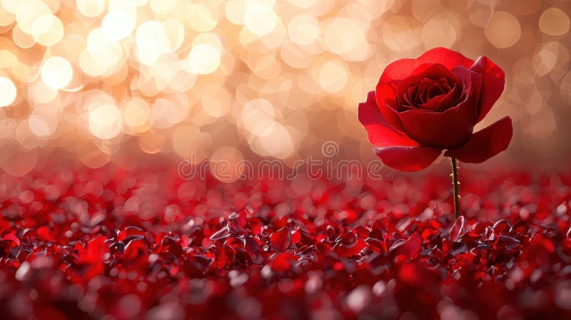 Floating Rose with Scattered Petals in a Soft Glowing Light Stock Image ...