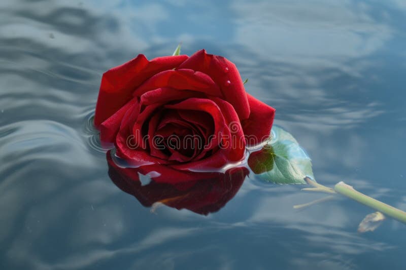 Red Rose Floating in a Pool of Clear Water Stock Photo - Image of love ...