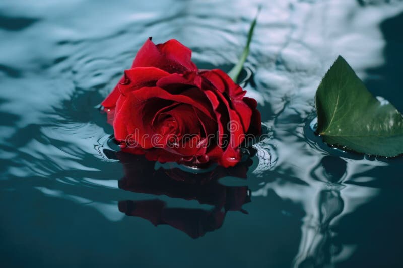 A Red Rose Floating in a Pool of Water Stock Image - Image of beauty ...