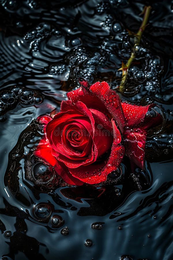 A Red Rose Floating in Water with Bubbles Stock Photo - Image of garden ...