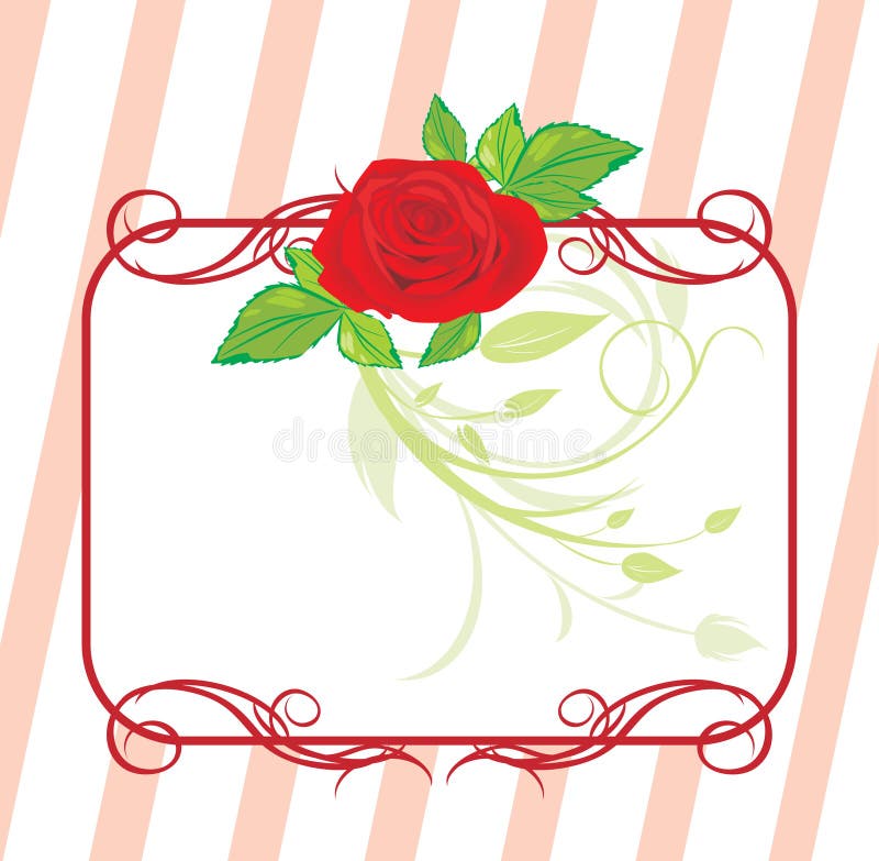 Red Rose with Floral Ornament. Decorative Frame Stock Vector ...