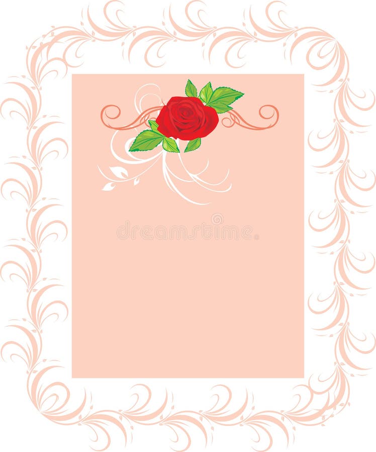 Red Rose with Floral Ornament. Pink Frame Stock Vector - Illustration ...