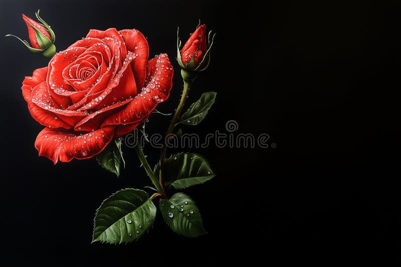 Red Rose Flower Sketch, Hyper Realistic Drawing Stock Illustration ...