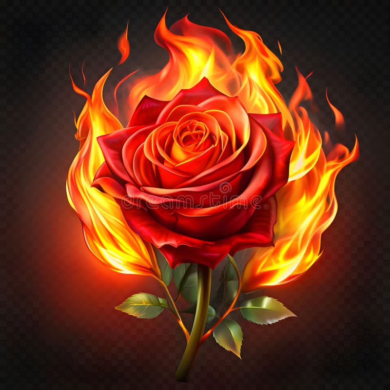 Red Rose Flowers Bouquet Burning with Fire Flames Stock Illustration ...