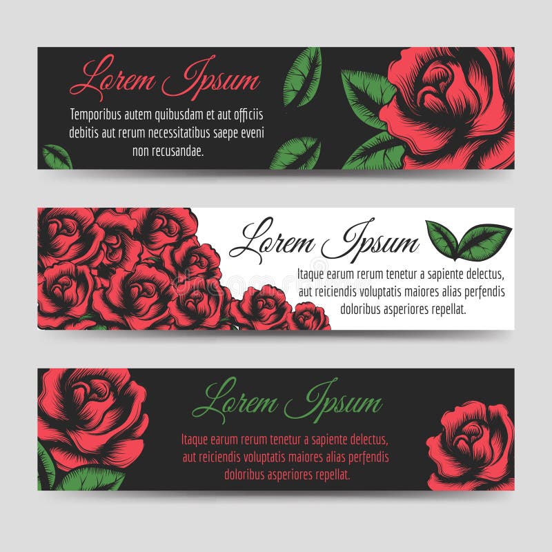 Red Rose Flowers Horizontal Banners Template Stock Vector ...