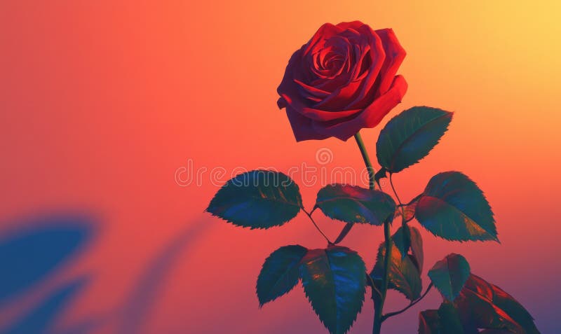 A Red Rose is in the Foreground of a Blue Background Stock Photo ...