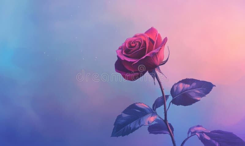 A Red Rose is in the Foreground of a Blue Background Stock Photo ...