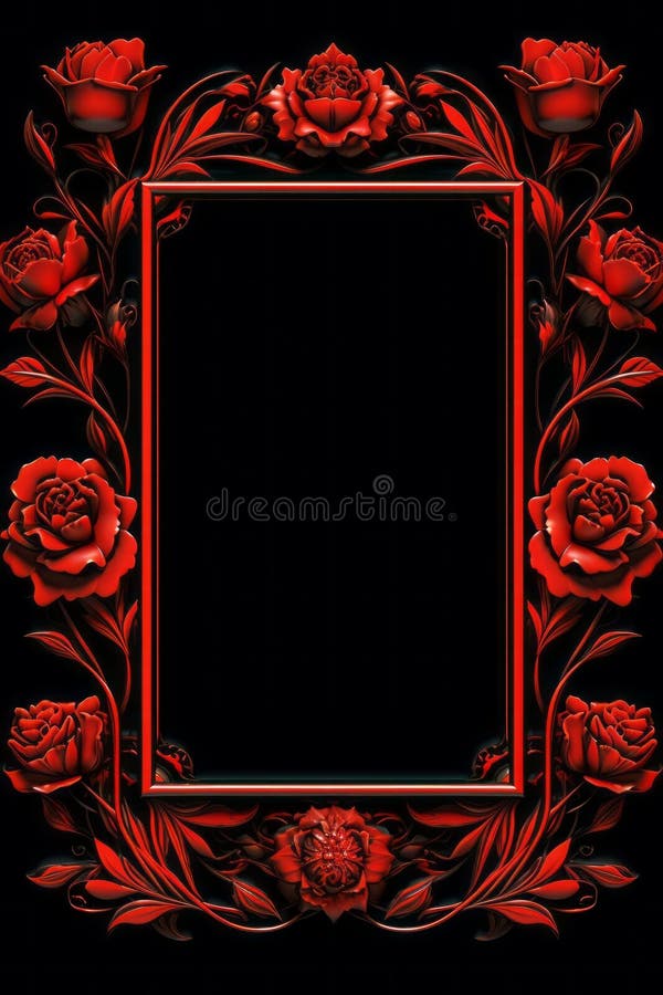 A Red Rose Frame on a Black Background Stock Illustration ...