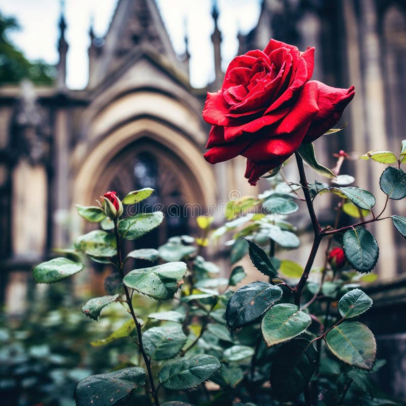 A Red Rose in Front of a Building Stock Illustration - Illustration of ...