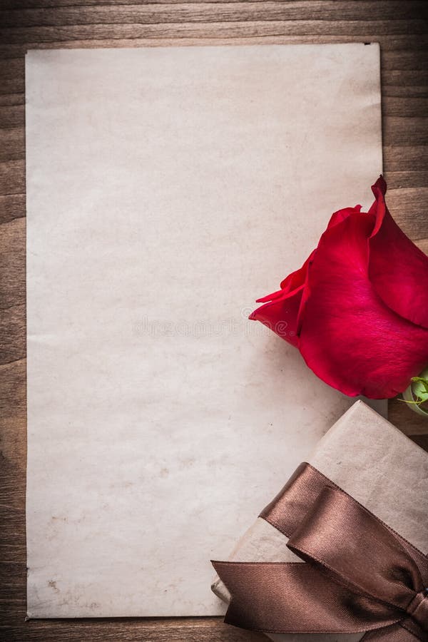 Red Rose Gift Box Blank Sheet of Paper Holiday Concept Stock Photo ...