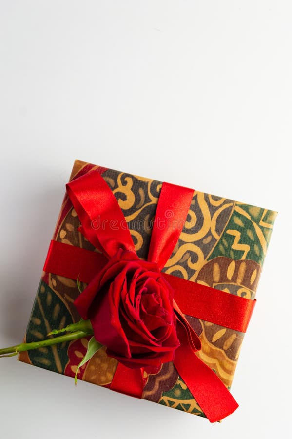 Red Rose on a Gift Box with a Ribbon Stock Photo - Image of happy ...