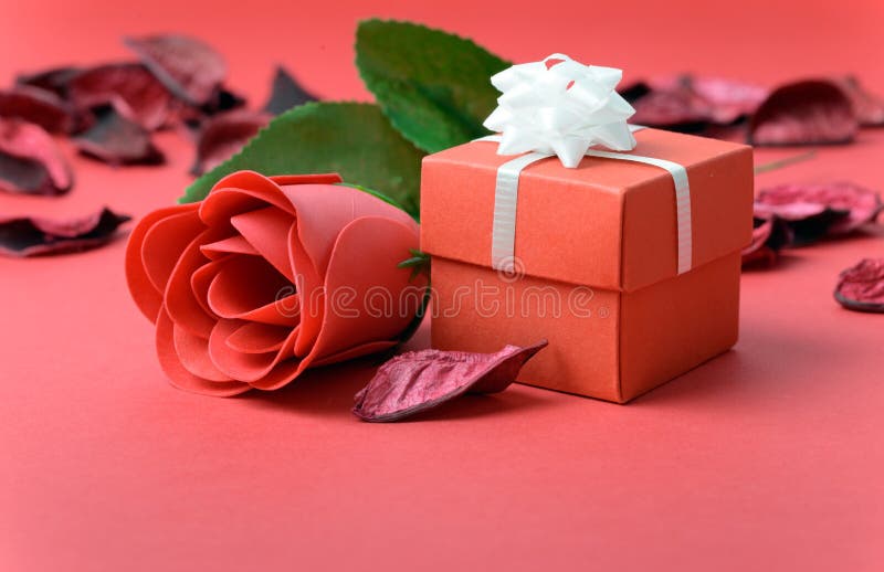 Red rose with gift box stock image. Image of celebration - 36653613