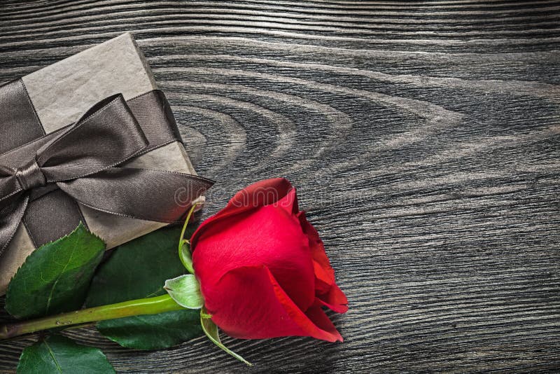 Red Rose Gift Box on Wooden Board Celebrations Concept Stock Photo ...