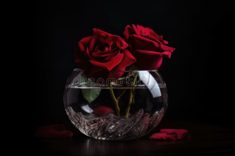 Red Rose in Glass Vase on Black Background Stock Image - Image of ...