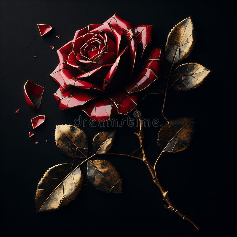 Red Rose with Gold on a Black Background Stock Illustration ...