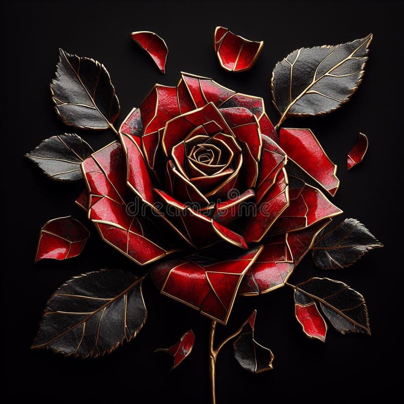 Red Rose with Gold on a Black Background Stock Illustration ...