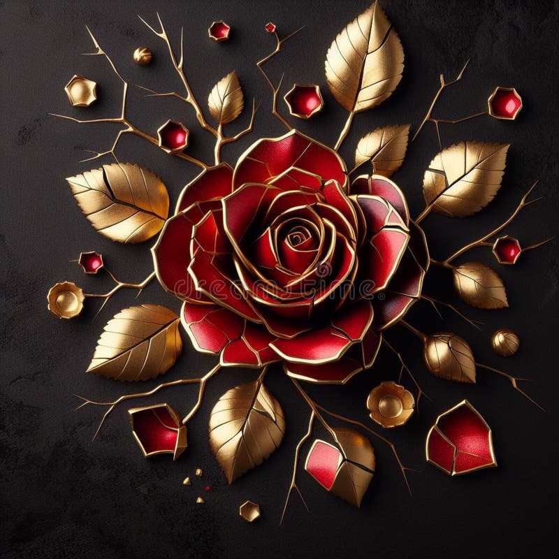 Red Rose with Gold on a Black Background Stock Illustration ...