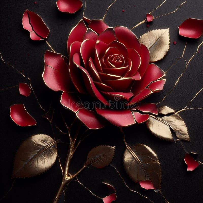 Red Rose with Gold on a Black Background Stock Illustration ...
