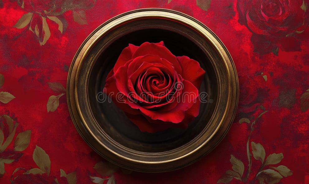 A Red Rose is in a Gold Frame Stock Image - Image of holiday, plant ...