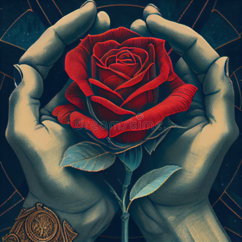 Red rose on hands. stock illustration. Illustration of surprise - 283073371