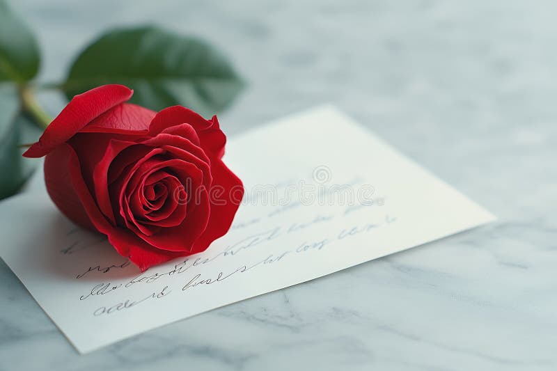 Red Rose on Handwritten Letter on Marble Surface Stock Photo - Image of ...