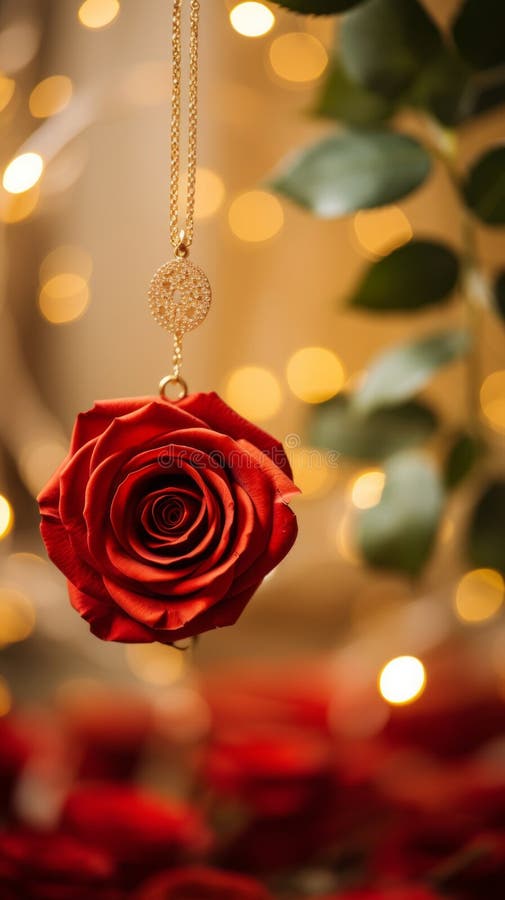 A Red Rose Hanging from a Gold Chain Stock Photo - Image of jewelry ...