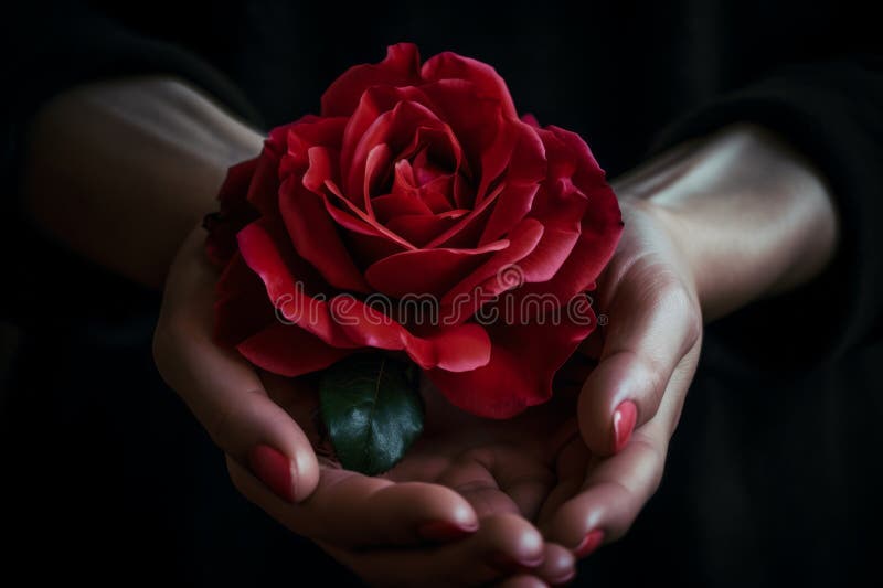 A Red Rose Held between Hands AI Generated Stock Illustration ...
