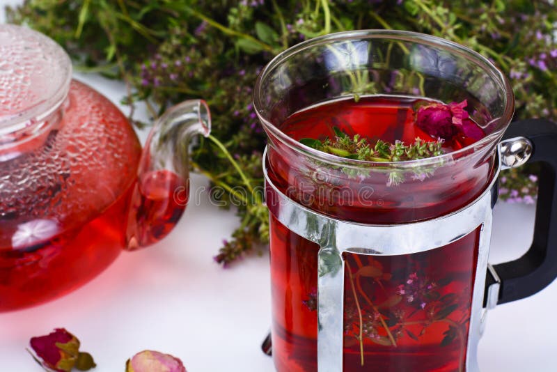 Red Rose Hibiscus Tea with Thyme Stock Image - Image of hibiscus ...
