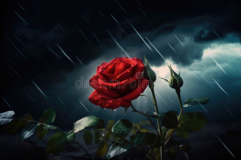 Red Rose in a Hurricane, Surrounded by Storm Clouds and Lightning Stock ...