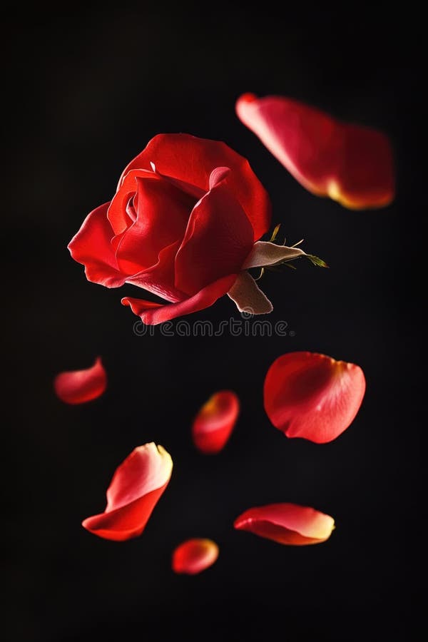 A Red Rose with Its Petals Flying through the Air Stock Image - Image ...