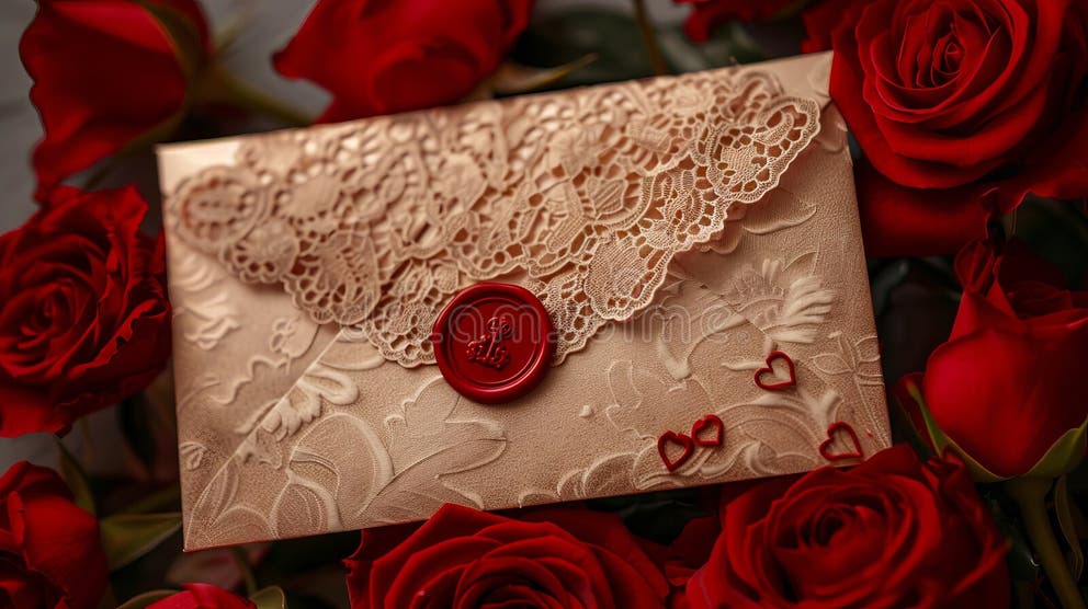 A Red Rose with a Lace Envelope Stock Photo - Image of garden, lace ...