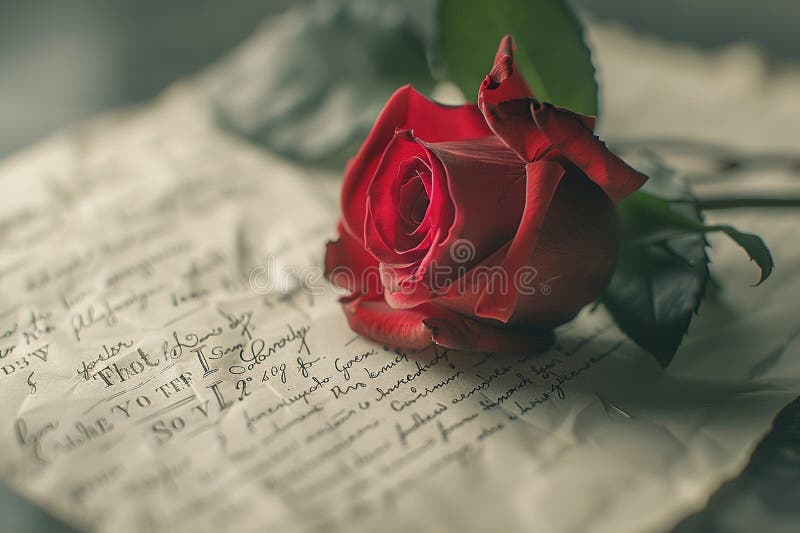 Red Rose Laying Over the Vintage Letters. Generative Ai Stock Image ...
