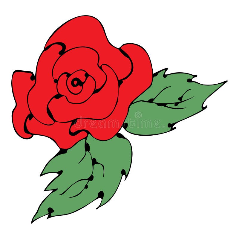 Red Rose with Leaves Hand Drawn in Doodle Style Stock Vector ...