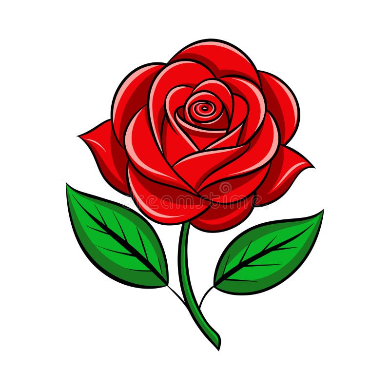 Red Rose with Leaves Vector Illustration Stock Vector - Illustration of ...