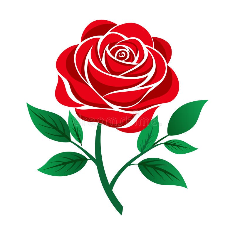 Red Rose with Leaves Vector Illustration Stock Vector - Illustration of ...
