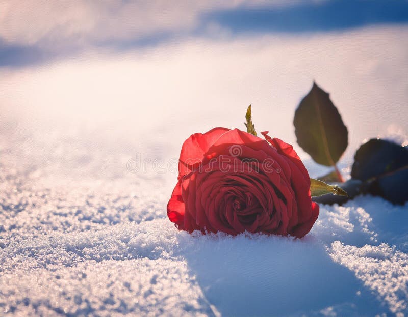A Red Rose Lying in the Snow Stock Illustration - Illustration of ...