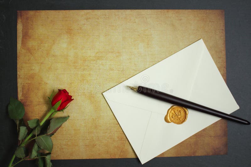 Red Rose Lying on Vintage Paper for Message Stock Image - Image of ...