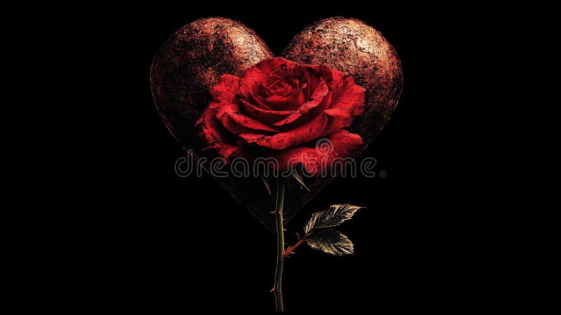Red Rose within a Metallic Heart Shape Stock Illustration ...