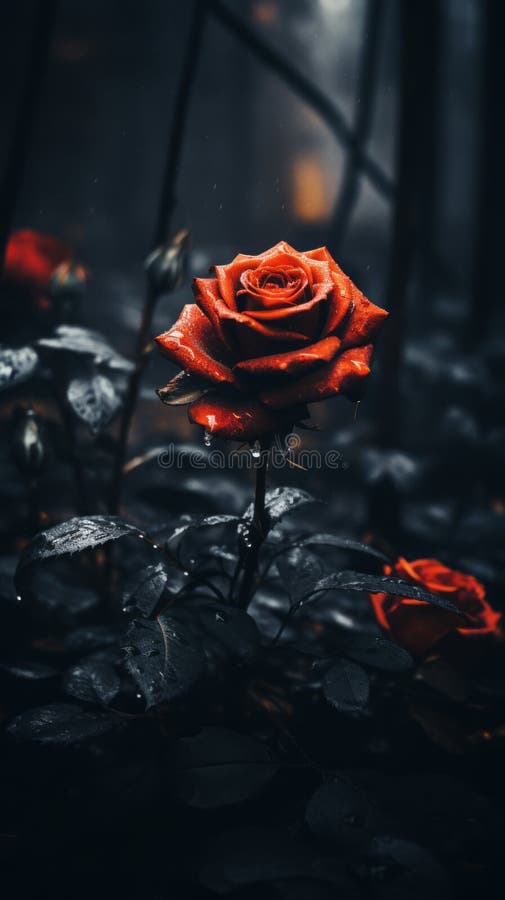 A Red Rose in the Middle of a Dark Forest Stock Illustration ...