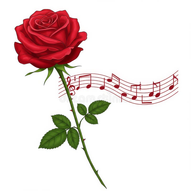 Red Rose with Musical Notes Illustration Stock Illustration ...
