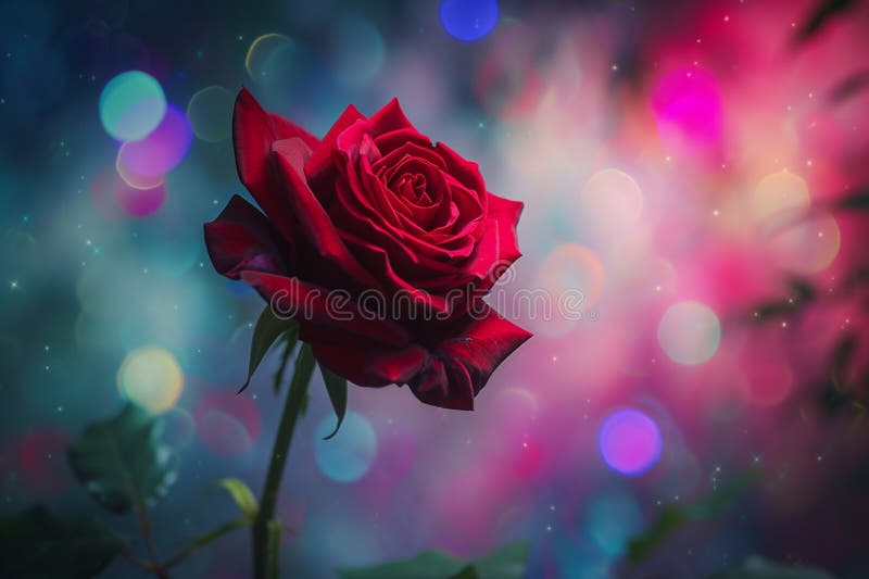 A Red Rose in a Mystical Setting, with a Background that is a Dreamlike ...