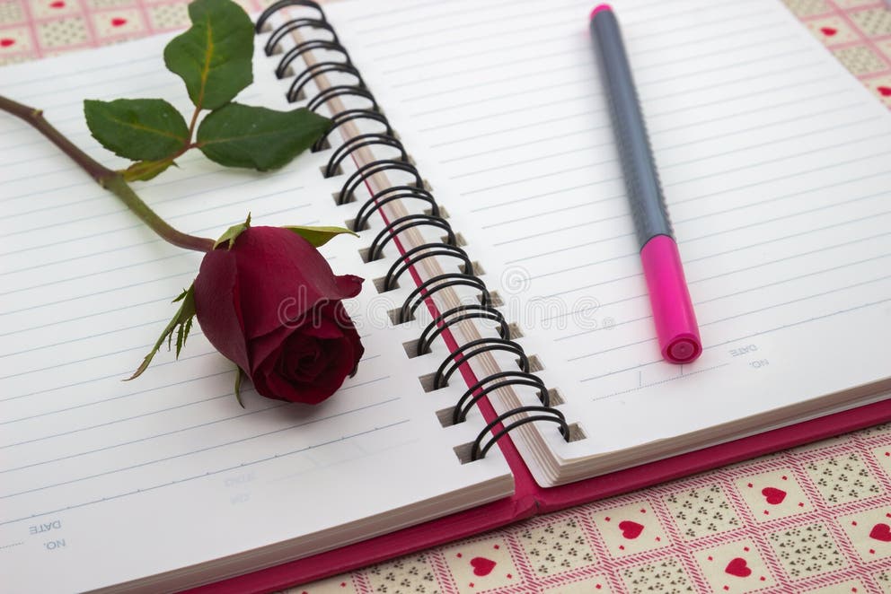 Red Rose with Note and Pencil Stock Image - Image of valentines, pink ...