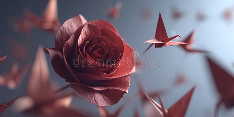 Red Rose and Origami Cranes a Stunning Visual Composition Stock ...