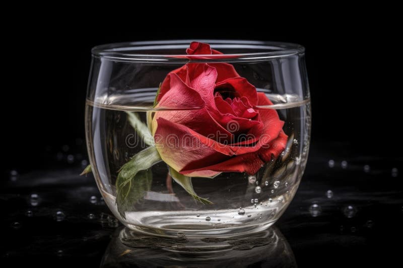 A Red Rose in an Overflowing Glass of Water Stock Illustration ...