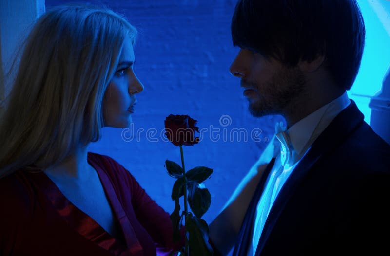 Red Rose between People in Love Stock Image - Image of knitted, date ...