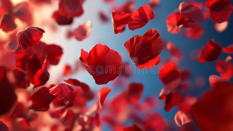 Red Rose Petals Falling on Blue Background Stock Illustration ...